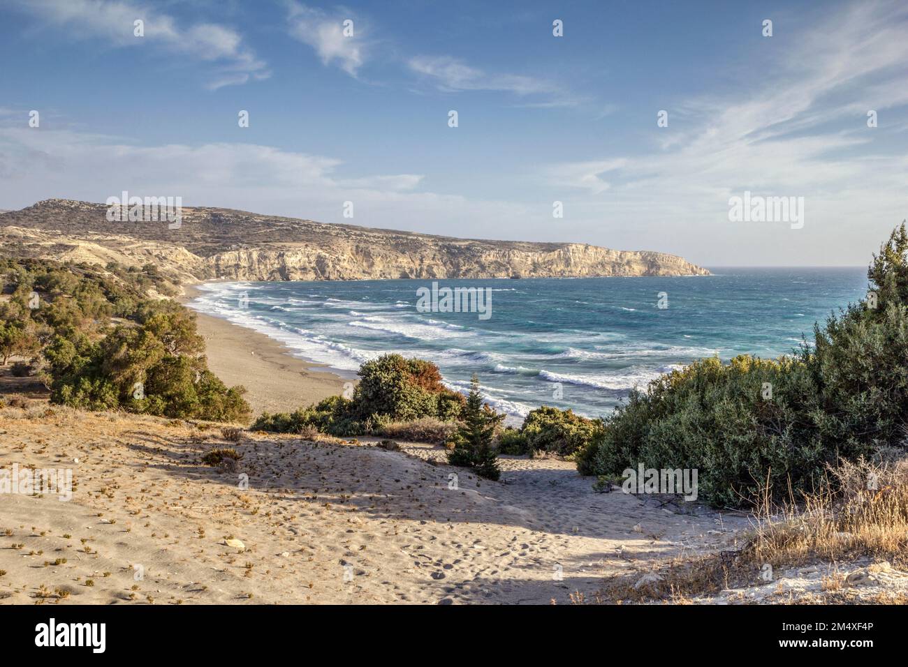 Greece, Crete, View of Kommos beach with cliffs in background Stock ...