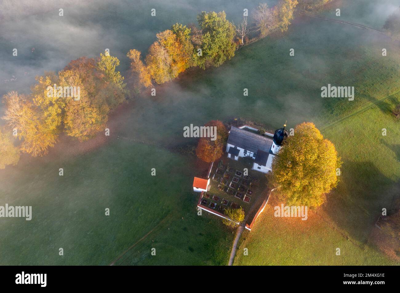 Germany, Bavaria, Bad Heilbrunn, Aerial view of Church of Visitation of ...