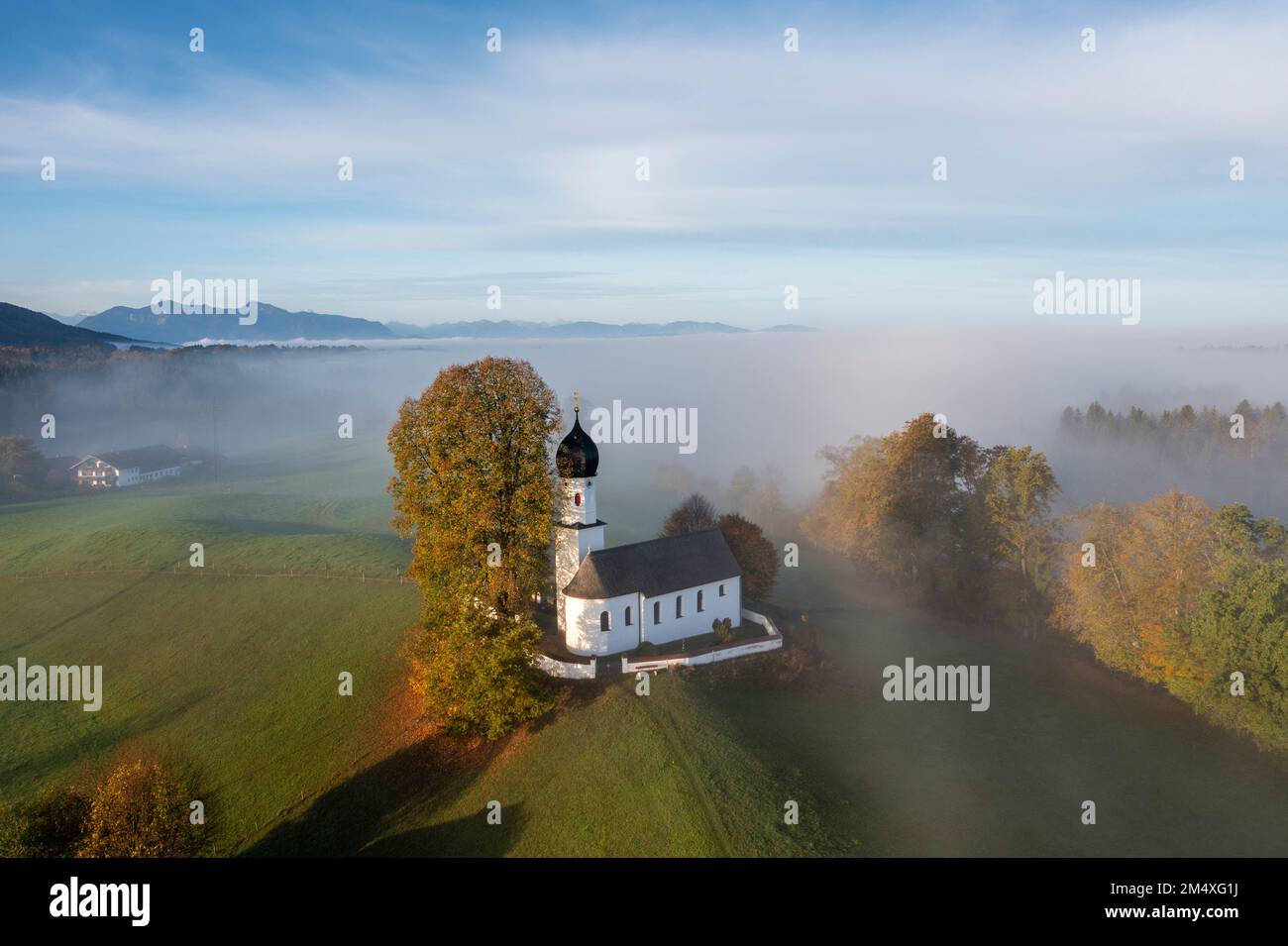 Germany, Bavaria, Bad Heilbrunn, Aerial view of Church of Visitation of ...