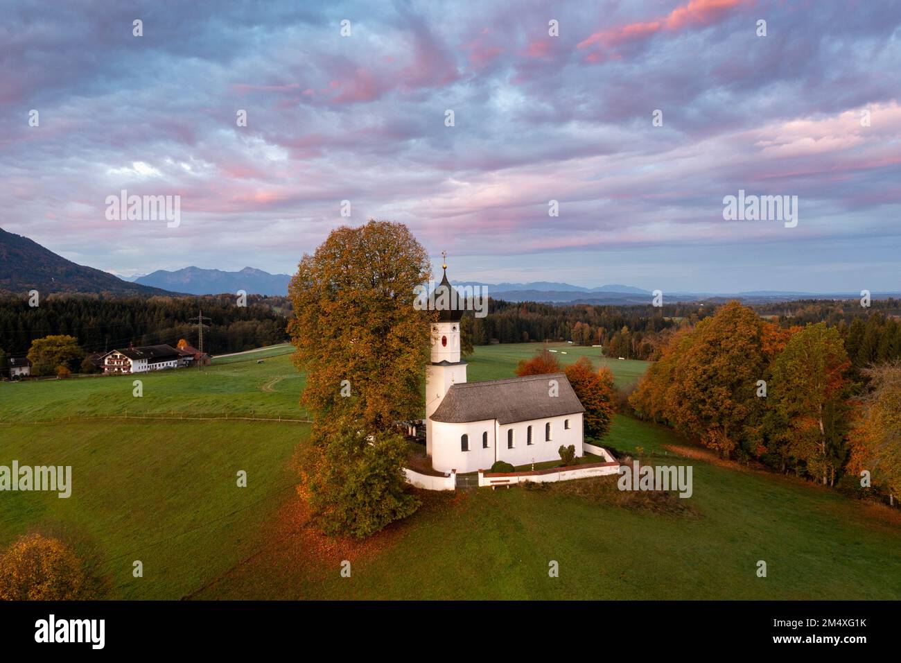 Germany, Bavaria, Bad Heilbrunn, Aerial view of Church of Visitation of ...
