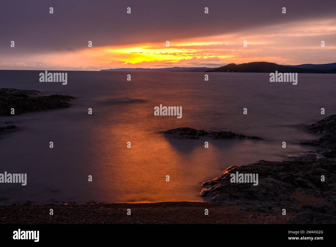 Sunset sky over Lake Superior, Rock Island Lodge, Wawa, Ontario, Canada ...