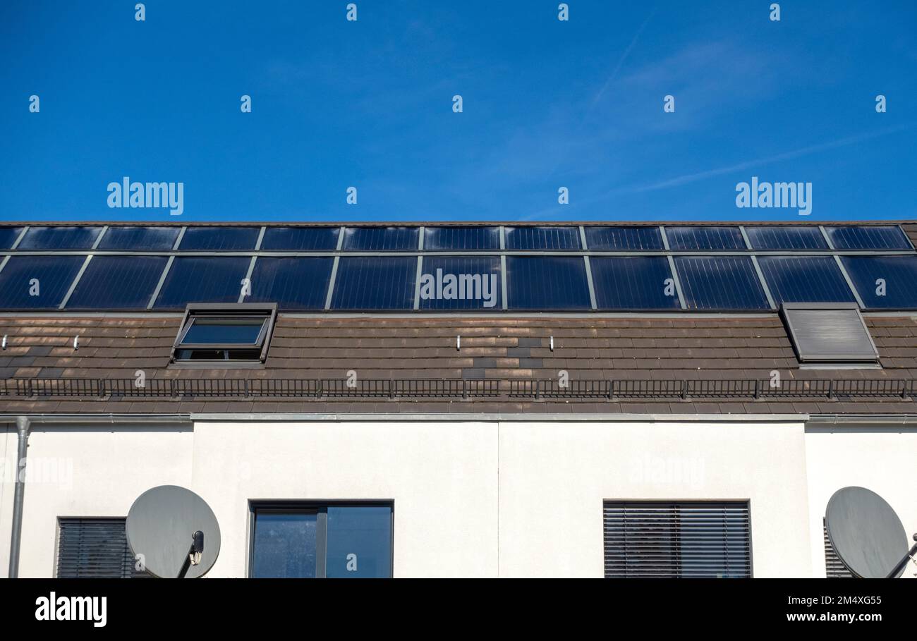 Germany, Bavaria, Munich, Roof of modern passive house equipped with ...