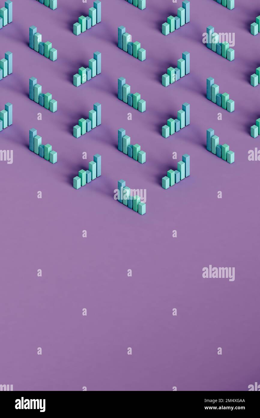 Three dimensional render of pastel colored bar graphs standing against ...