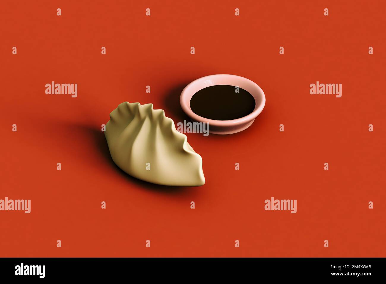 Three dimensional render of single dumpling and bowl of soy sauce Stock ...