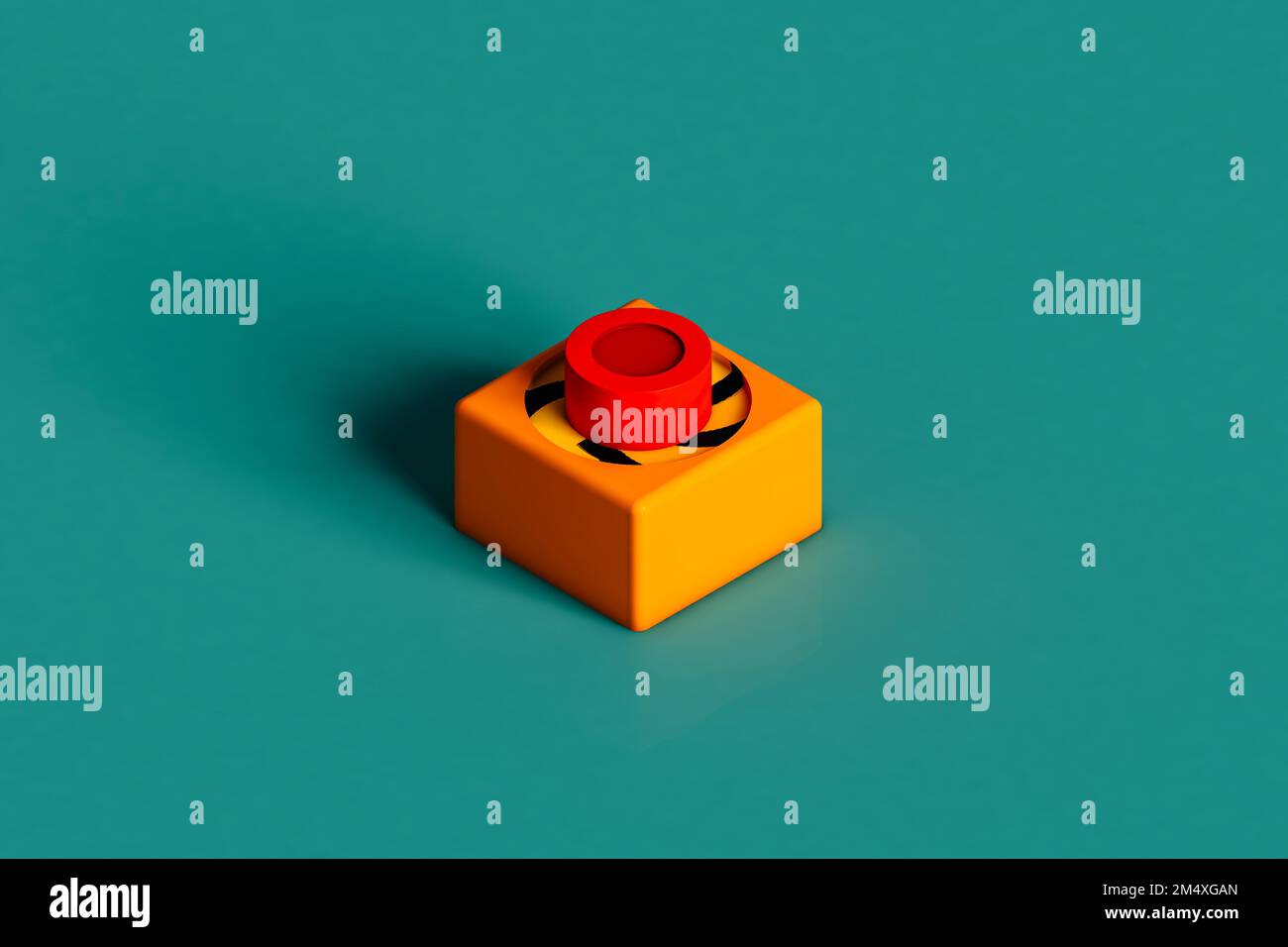 Three dimensional render of push button lying against green background ...