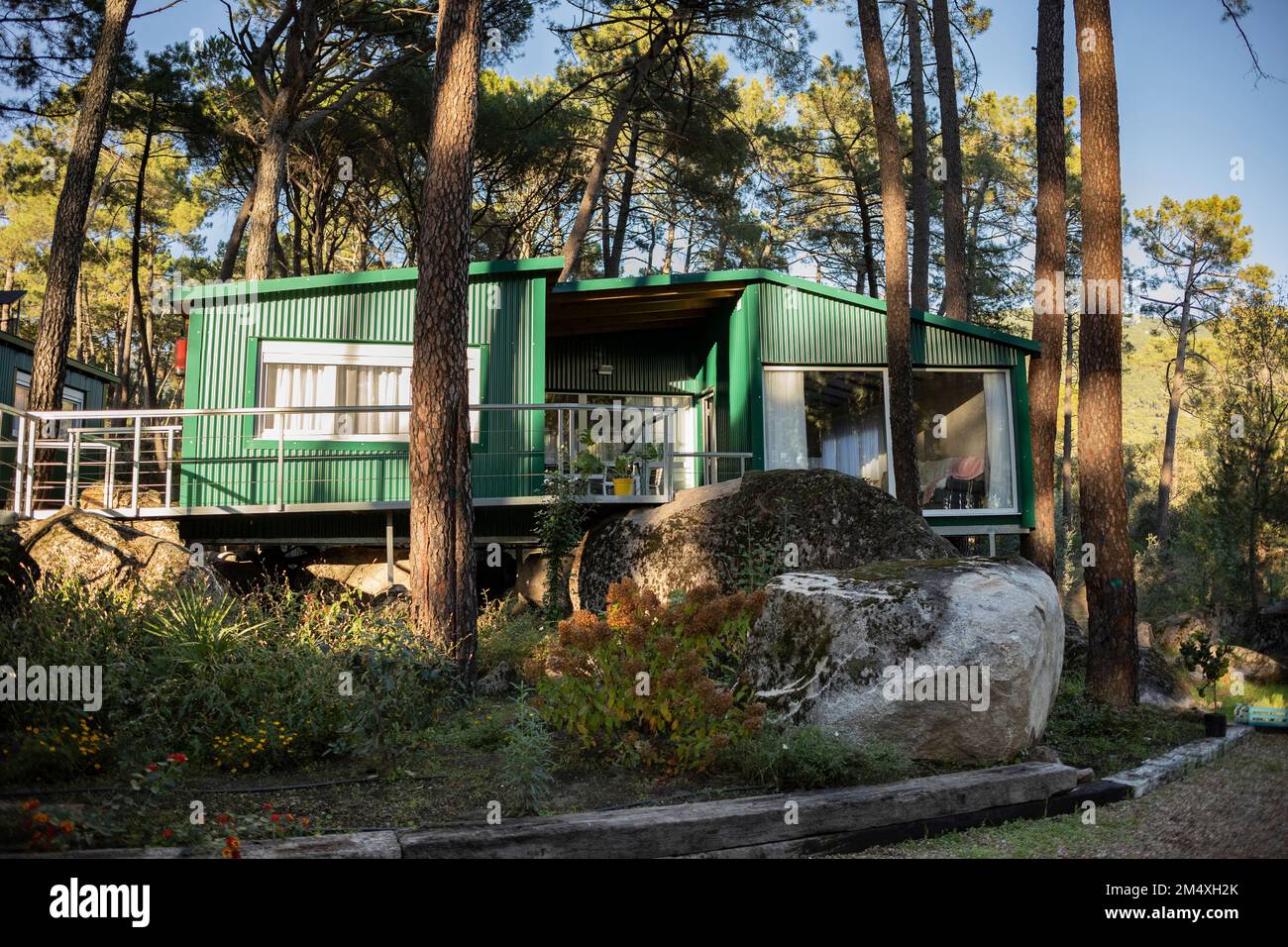 Green residential building in remote forest Stock Photo - Alamy