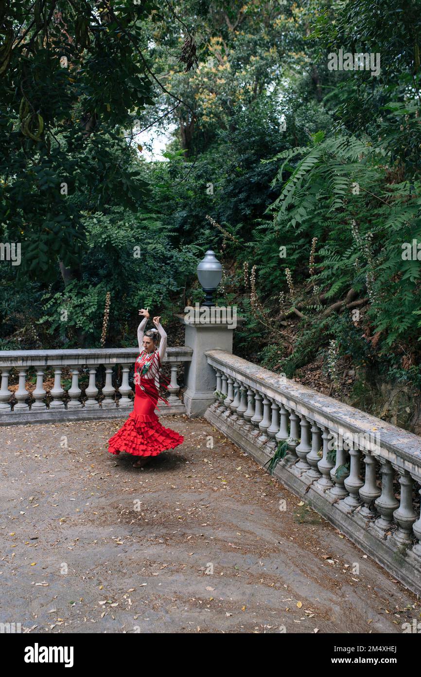 Flamenco dancer dancing in front of trees Stock Photo - Alamy