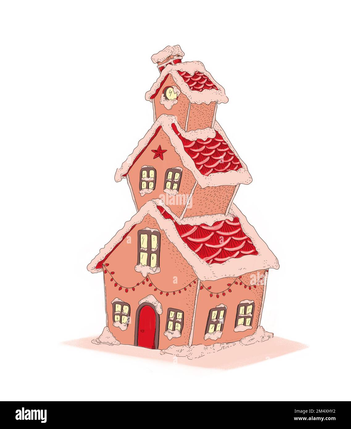 Gingerbread cookie house design isolated on white background. Decorated ...