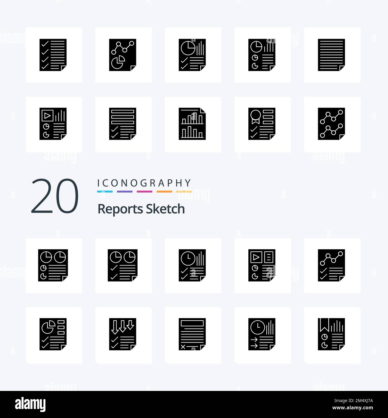 20 Reports Sketch Solid Glyph icon Pack like document analytics report seo page Stock Vector ...