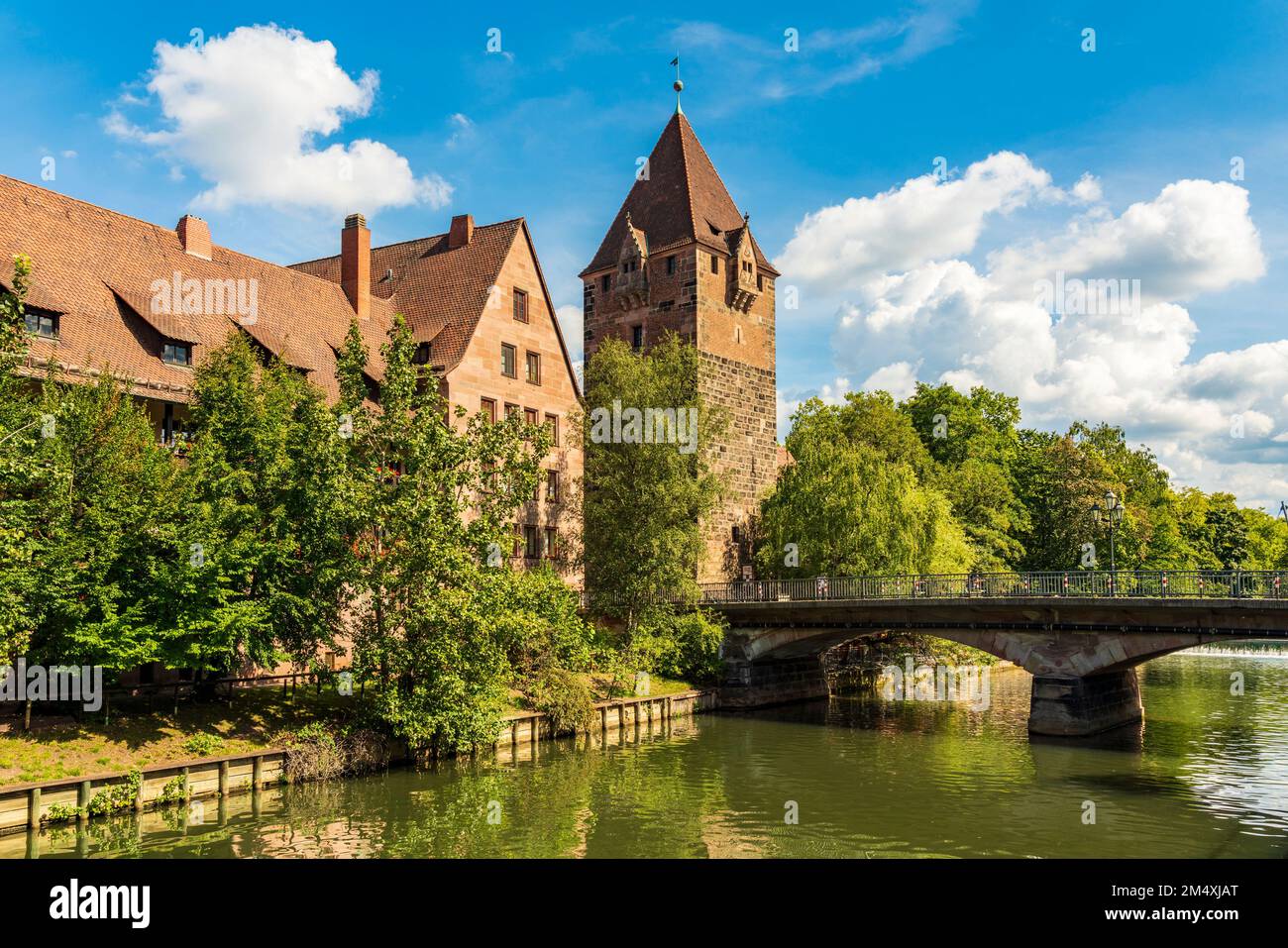 Germany, Bavaria, Nuremberg, Arch bridge connecting historic Holy ...