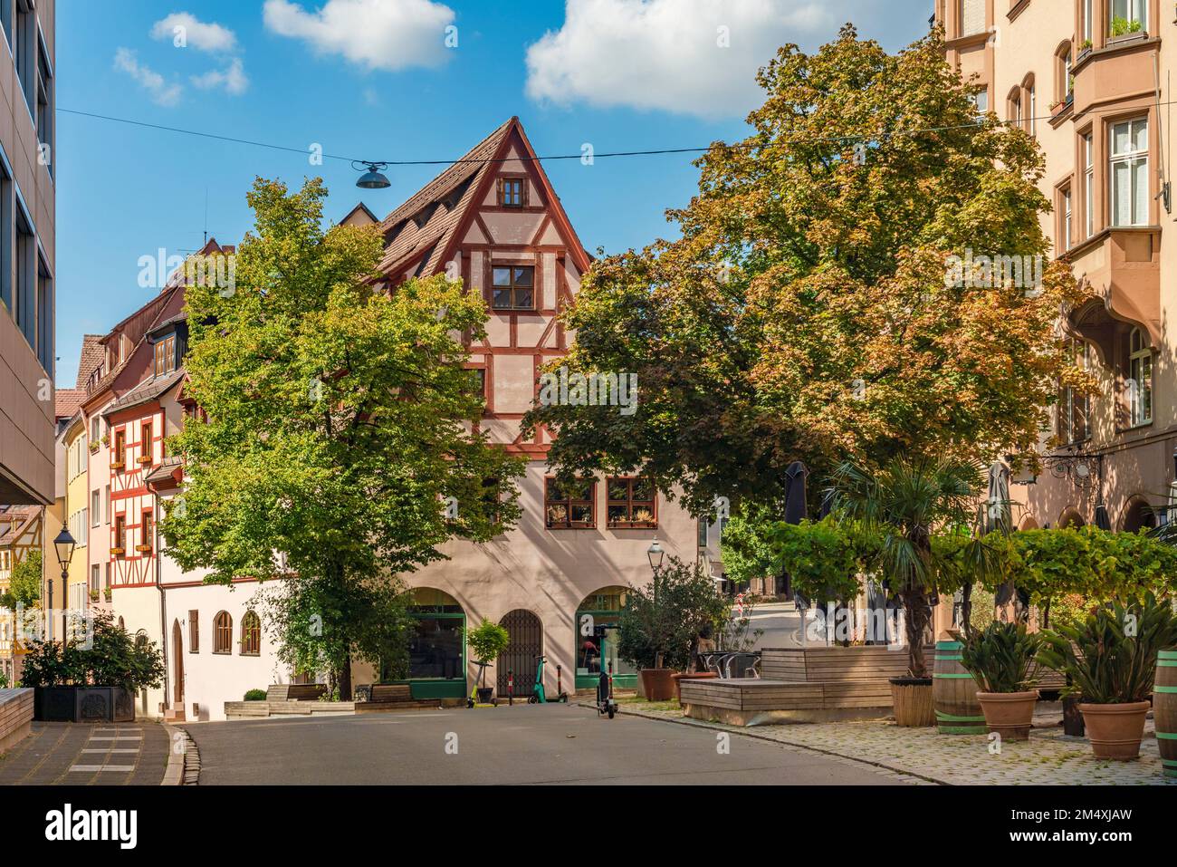 Germany, Bavaria, Nuremberg, Historic houses along Weinmarkt and ...
