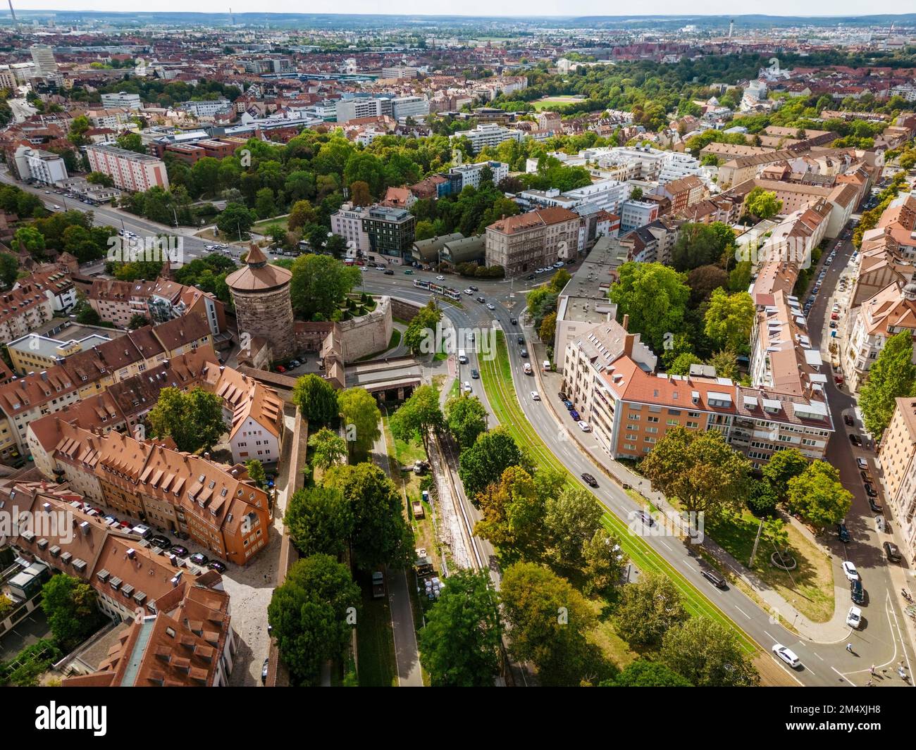Germany, Bavaria, Nuremberg, Aerial view of Neutorgraben street and ...