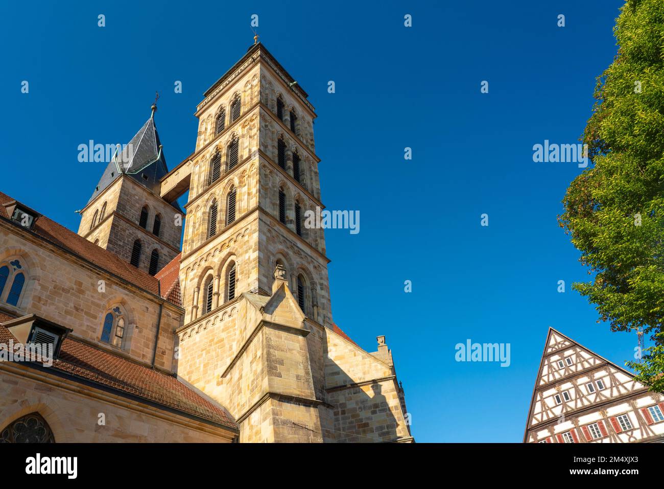 Germany, Baden-Wurttemberg, Esslingen, Bell tower of St. Dionys church ...
