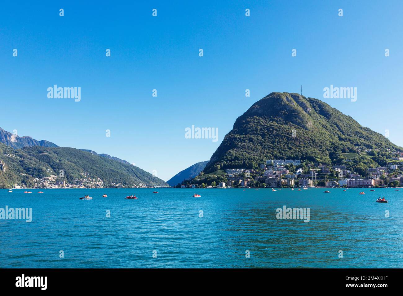 Switzerland, Ticino Canton, Lugano, View of Lake Lugano with Monte San ...