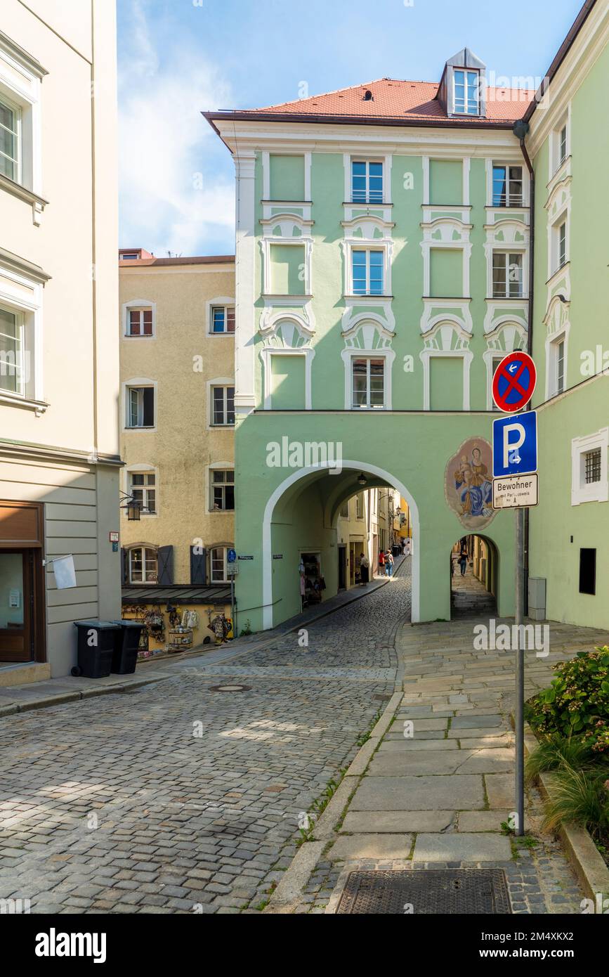 Germany, Bavaria, Passau, Arch over Grosse Messergasse street Stock ...