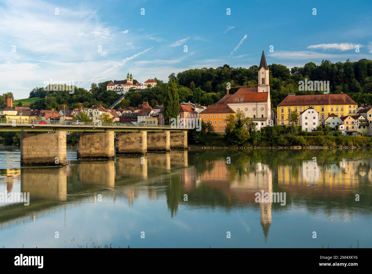 Germany, Bavaria, Passau, Marien Bridge with St. Gertraud church in ...