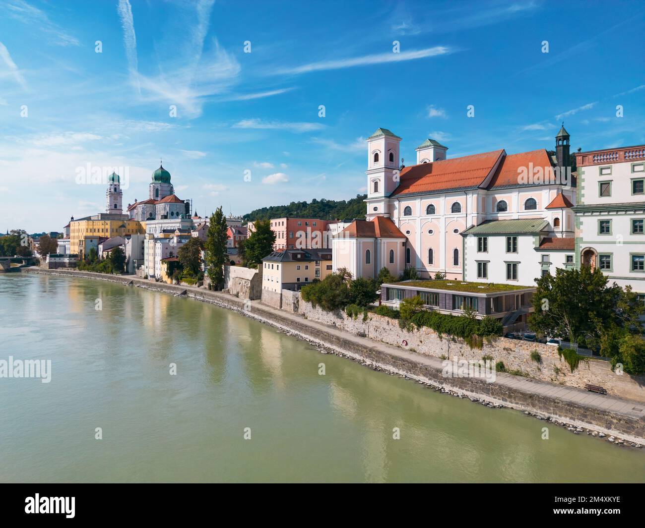 Germany, Bavaria, Passau, Aerial view of Inn river and St. Michaels ...