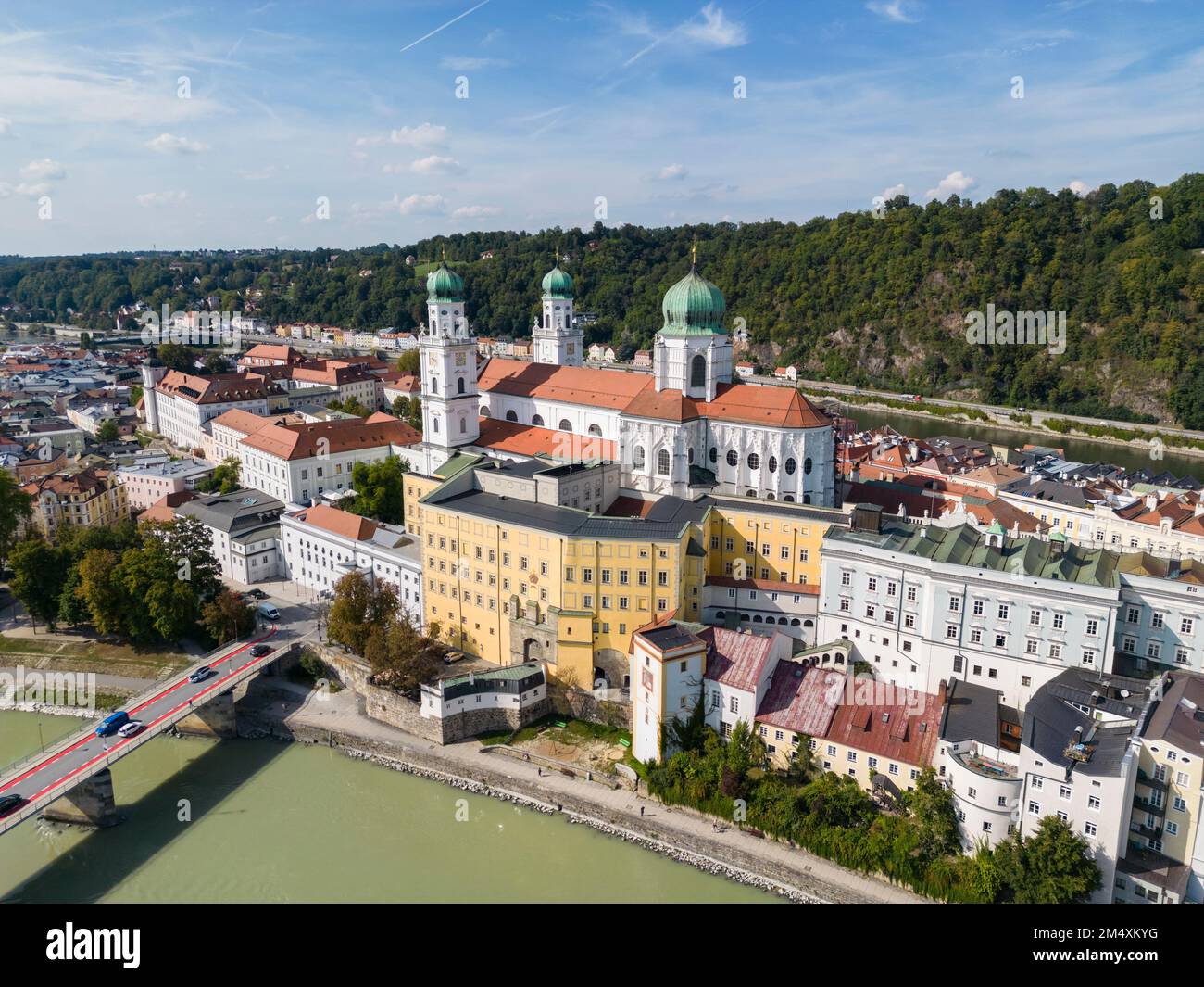 Germany, Bavaria, Passau, Aerial view of St. Stephens Cathedral and ...