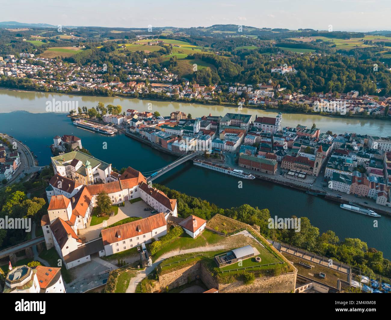Germany, Bavaria, Passau, Aerial view of Veste Oberhaus fort and ...