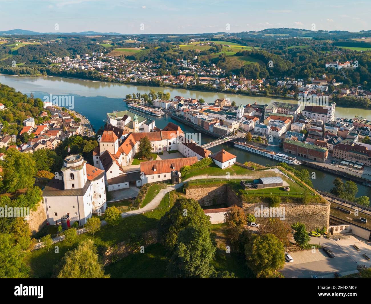 Germany, Bavaria, Passau, Aerial view of Veste Oberhaus fort with ...