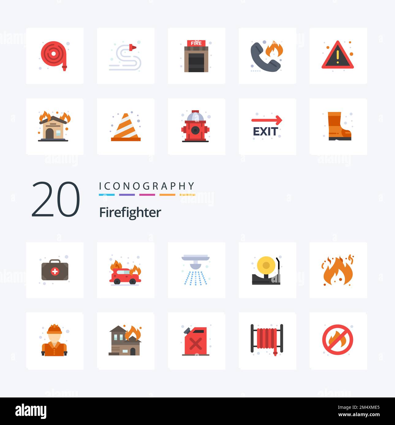 20 Firefighter Flat Color Icon Pack Like Architecture Firefighter Bell Fire Flame Stock Vector