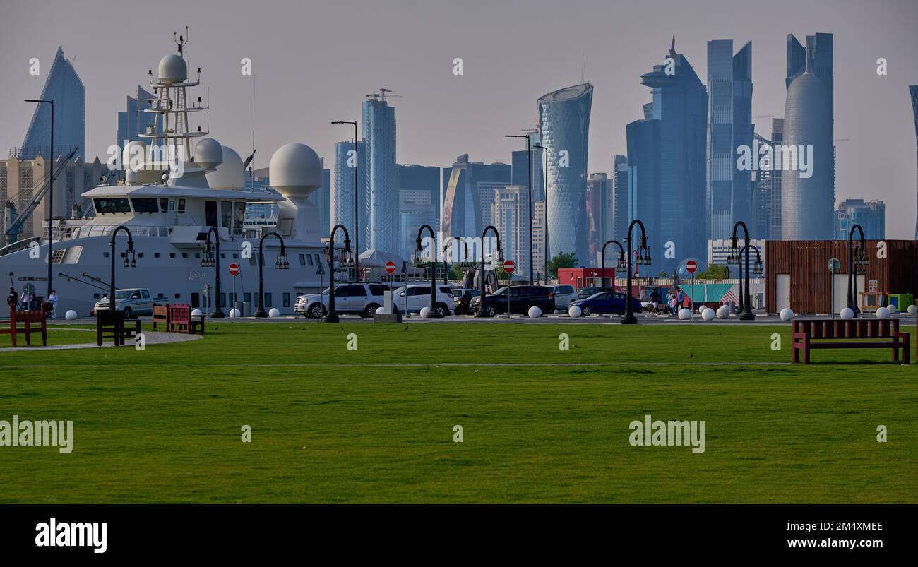 Old Doha port (Mina District) in Doha, Qatar afternoon shot showing ...
