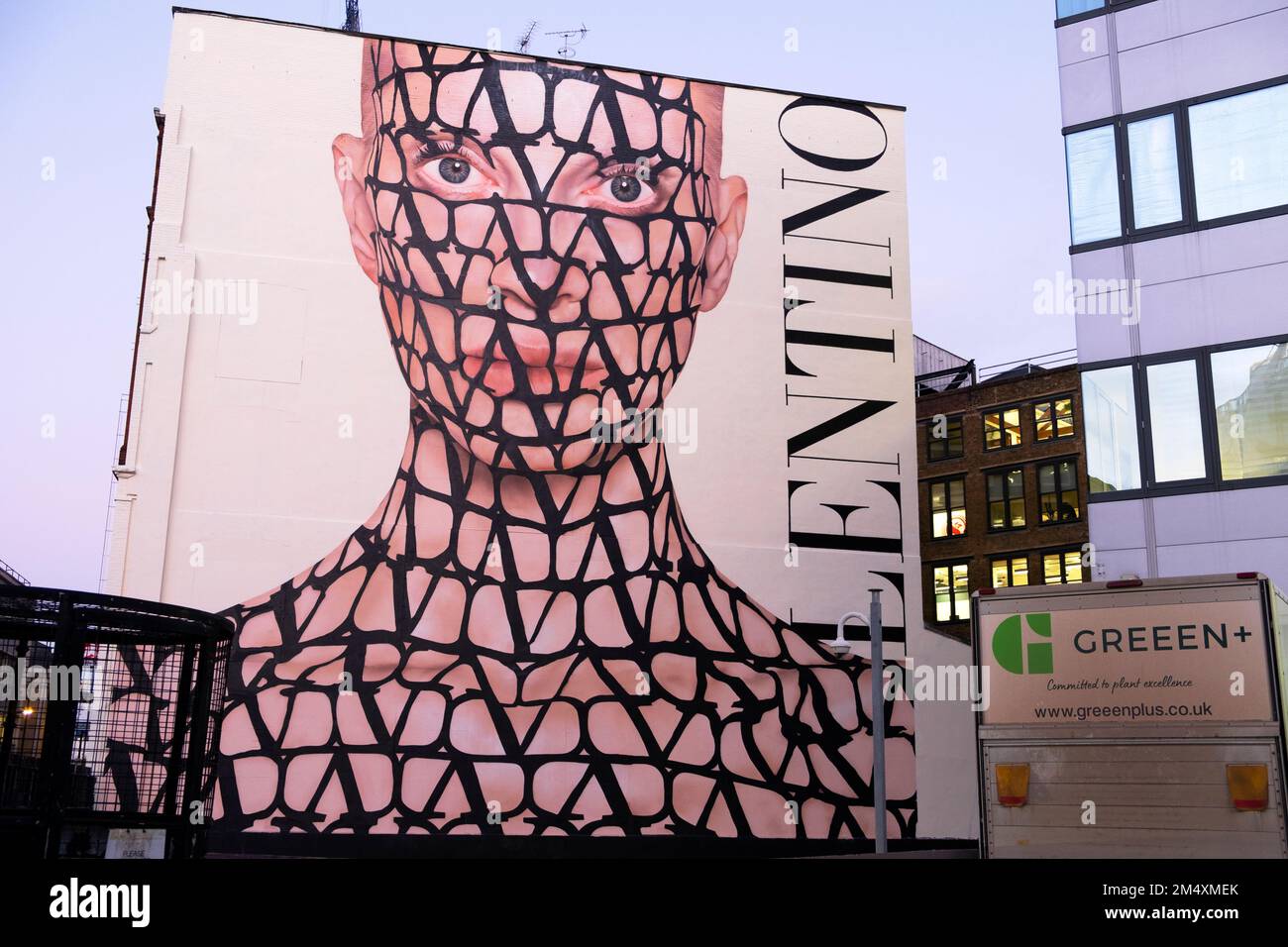 Female model portrait net covering face on designer Valentino advert ...