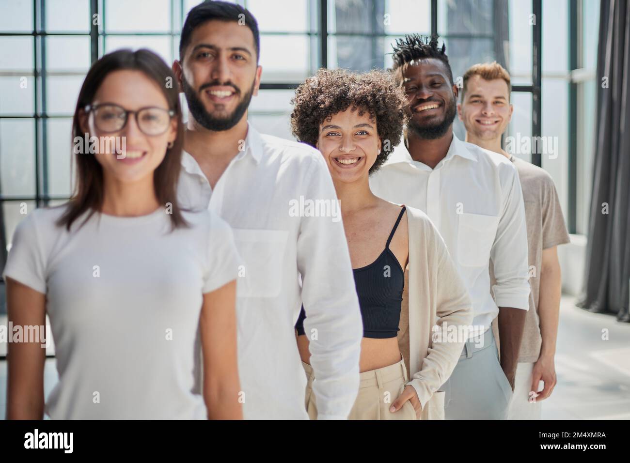 Face of beautiful woman on the background of business people Stock ...