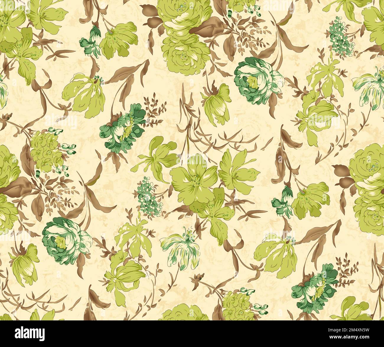 Retro Green flower with Brown background floral Pattern For Textile Use ...