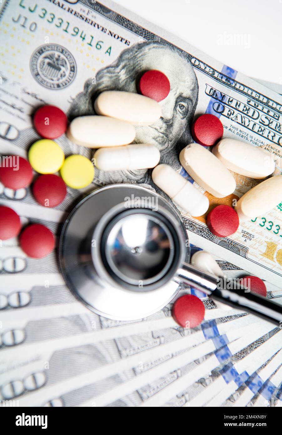 expensive medicine idea. money for expensive medicine in closeup ...