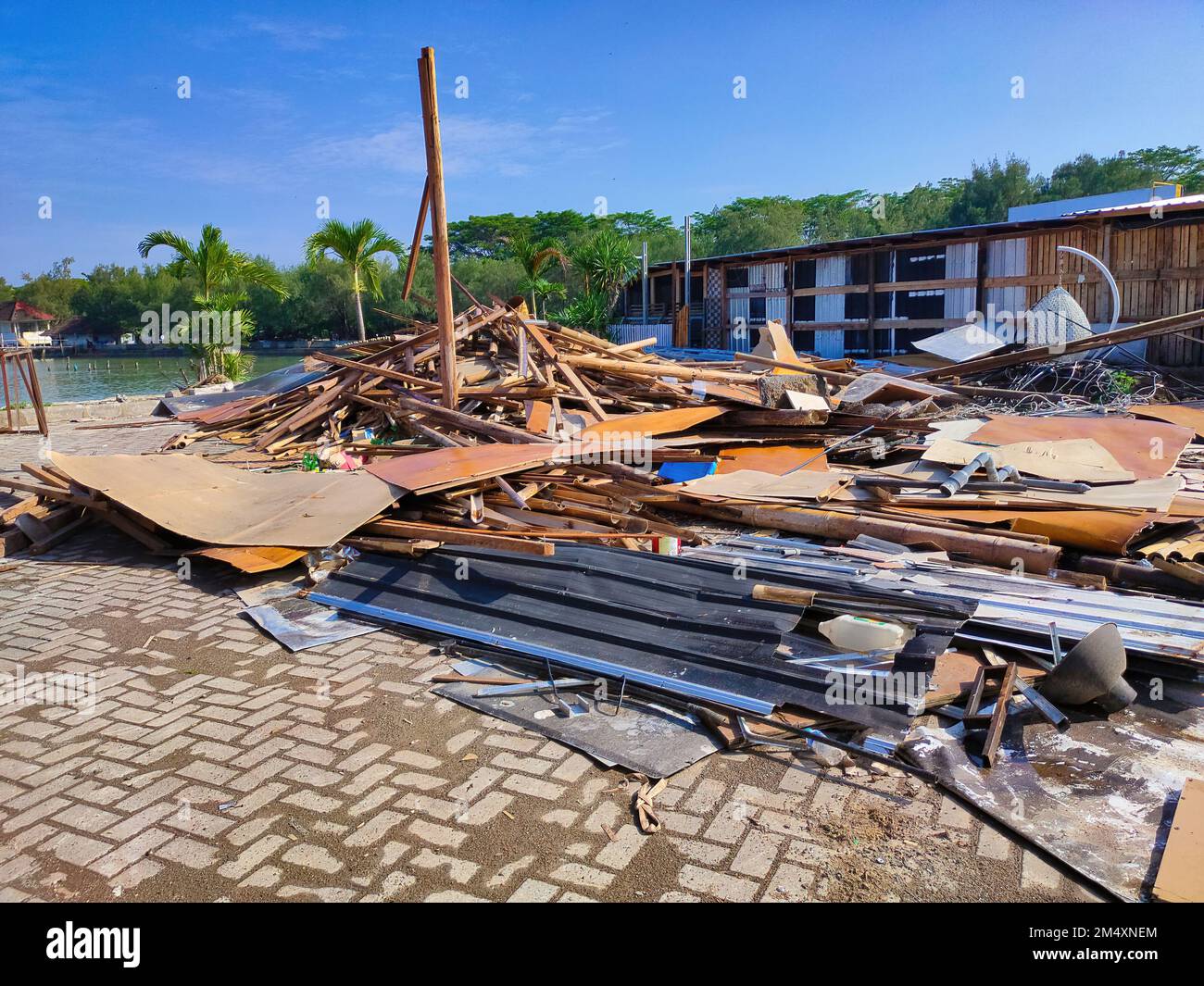 Demolished building in the seaside of Marina beach in Semarang Stock ...