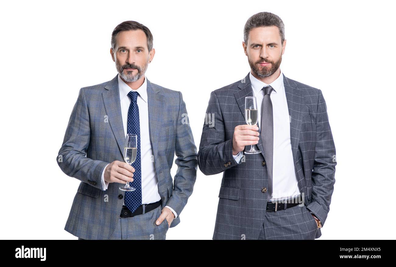 businessmen celebrate partnership isolated on white. businessmen ...
