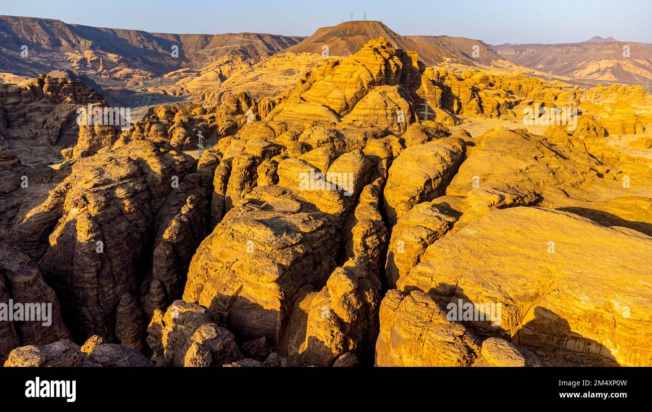 Saudi Arabia, Medina Province, Al Ula, Aerial view of sandstone canyon ...