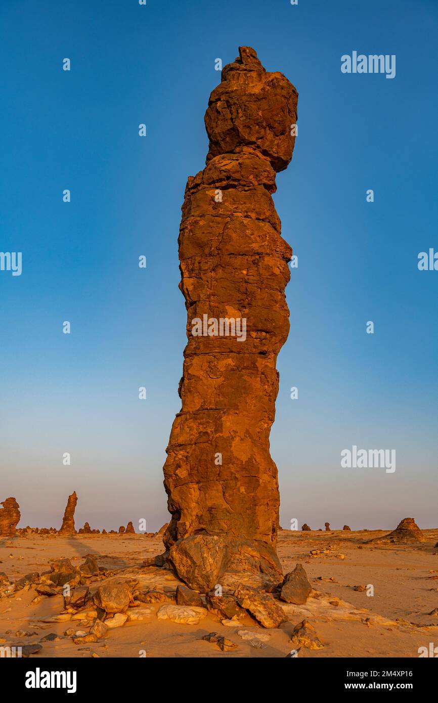 Saudi Arabia, Medina Province, Al Ula, Algharameel pinnacle at dusk ...