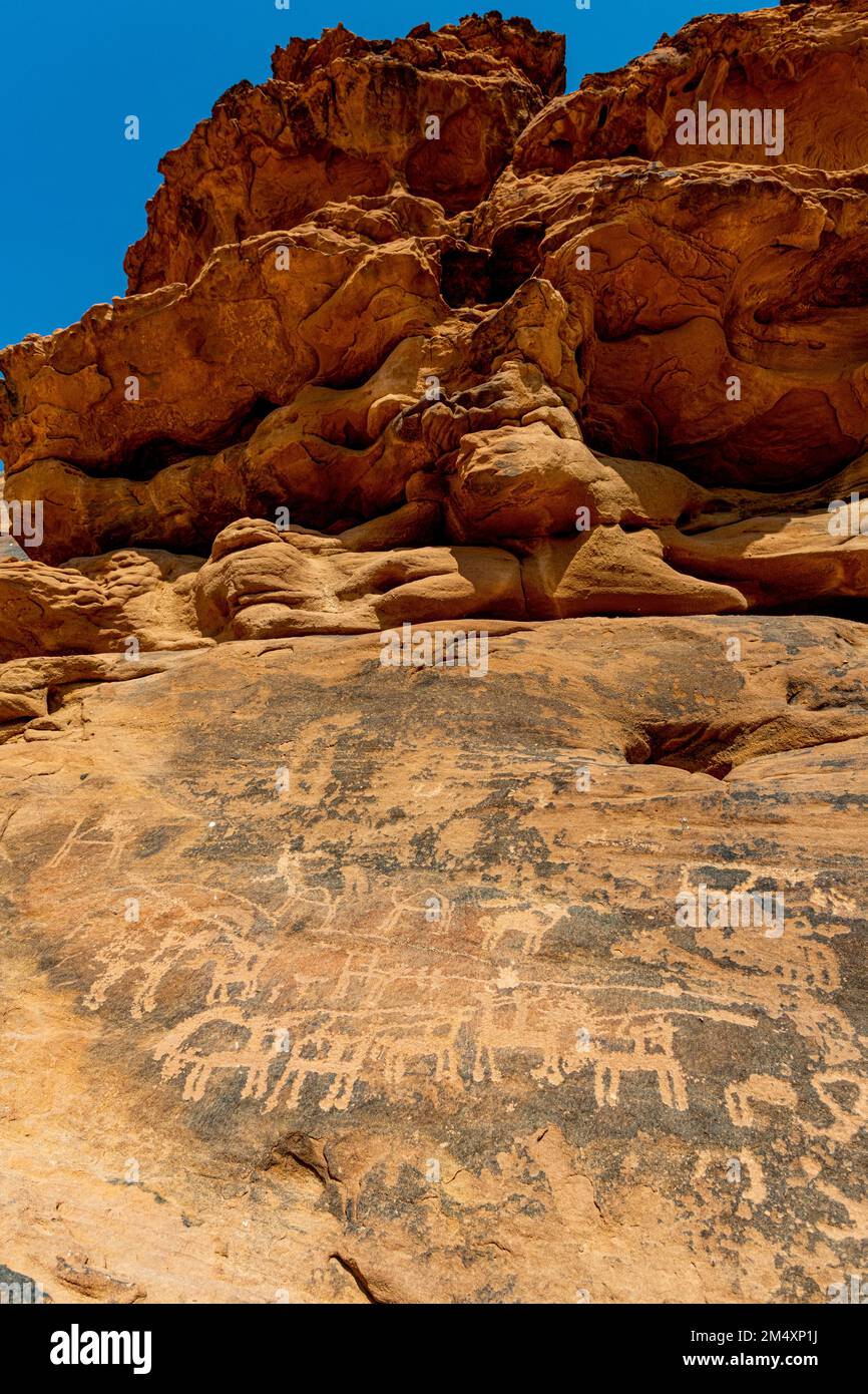 Saudi Arabia, Hail Province, Jubbah, Ancient petroglyphs of Jebel Umm ...