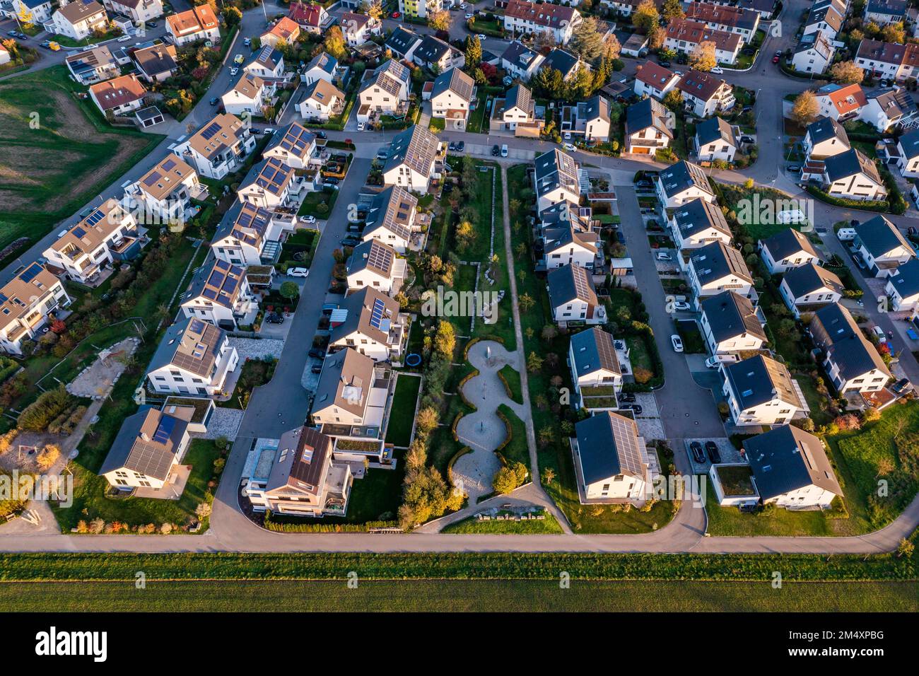 Germany, Baden-Wurttemberg, Waiblingen, Aerial view of suburban houses ...