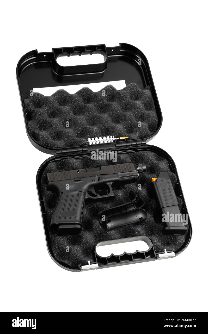 Modern semi-automatic pistol. A short-barreled weapon for self-defense ...