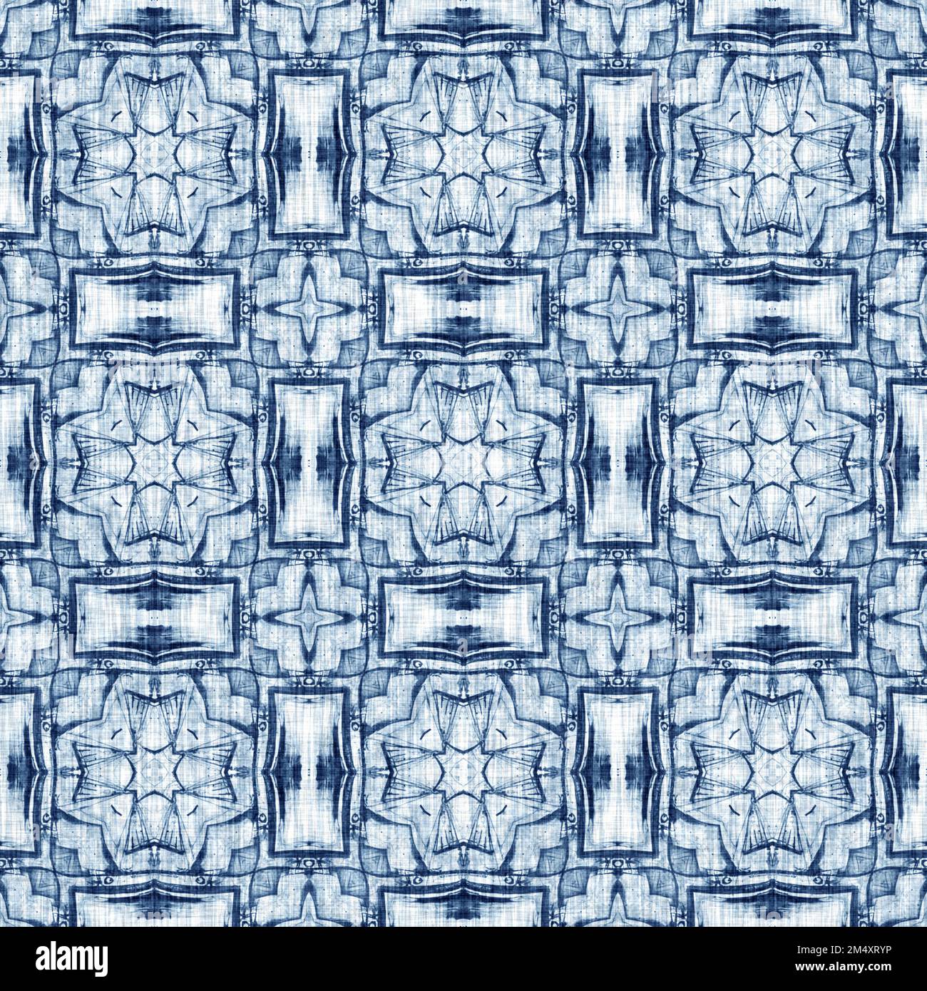 Indigo Dye Wash Coastal Damask Quilt Seamless Pattern. Washed out ...