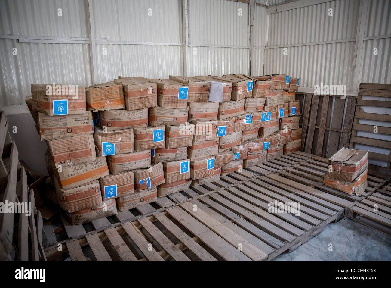 World Food Programme rations waiting for distribution in a health ...