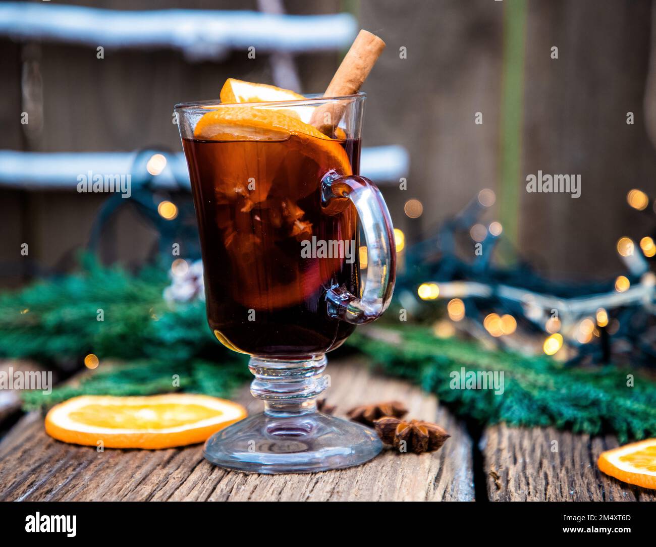 mulled wine Christmas drink on wooden table Stock Photo - Alamy