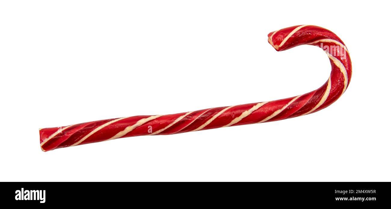 Hard candy stick in the form of a cane on a white background. Festive ...