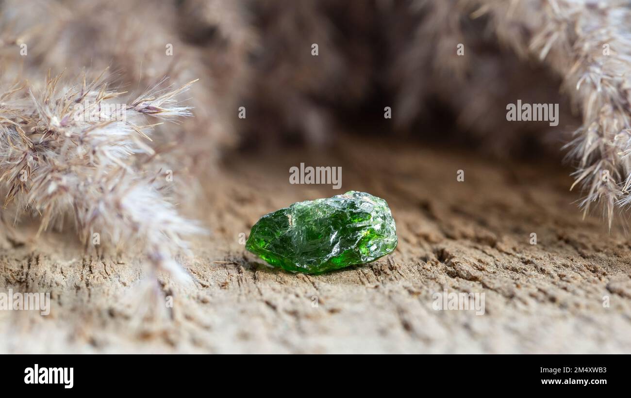 Green Raw Chrome Diopside or Siberian Emerald Mineral Stone on Natural ...