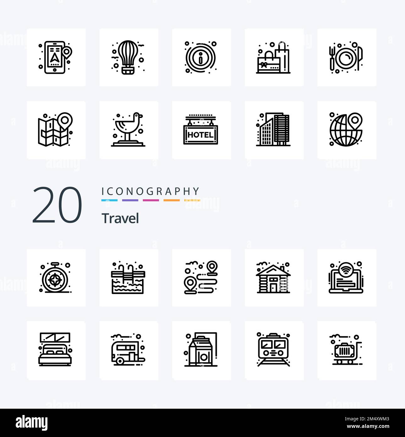20 Travel Line icon Pack like laptop area road tree house Stock Vector ...
