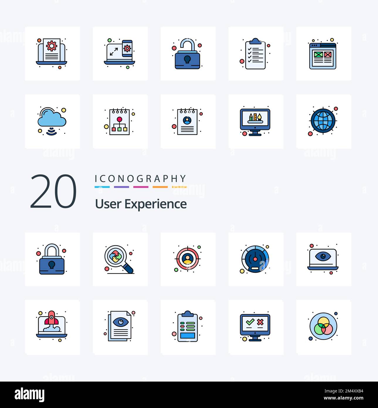 20 User Experience Line Filled Color icon Pack like eye computer ...