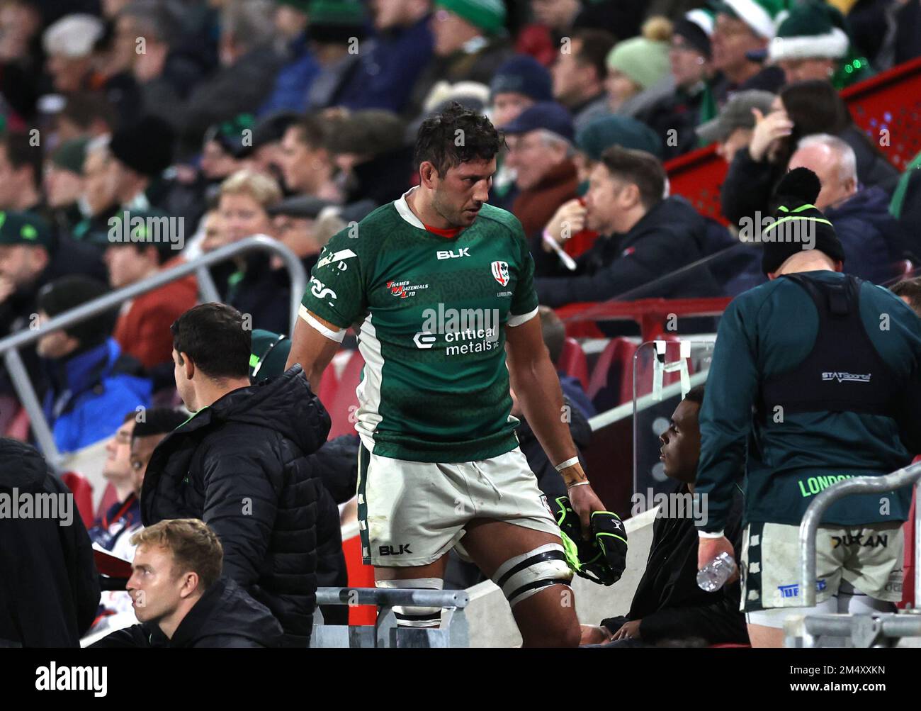 London Irish's Adam Coleman reacts after being sent off during the ...