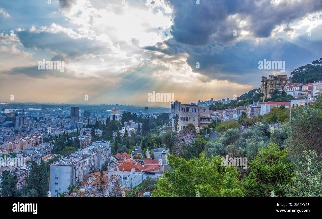 Amazing nature in Bahai gardens in Haifa and Bab dome of Bahai temple ...