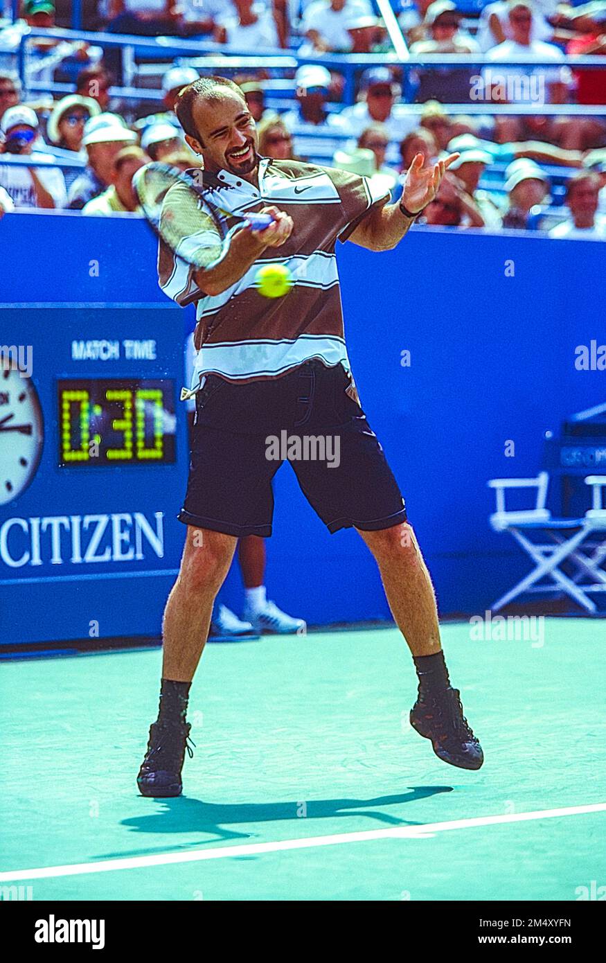 Andre Agassi (USA) competing at the 1995 US Open Tennis Stock Photo - Alamy