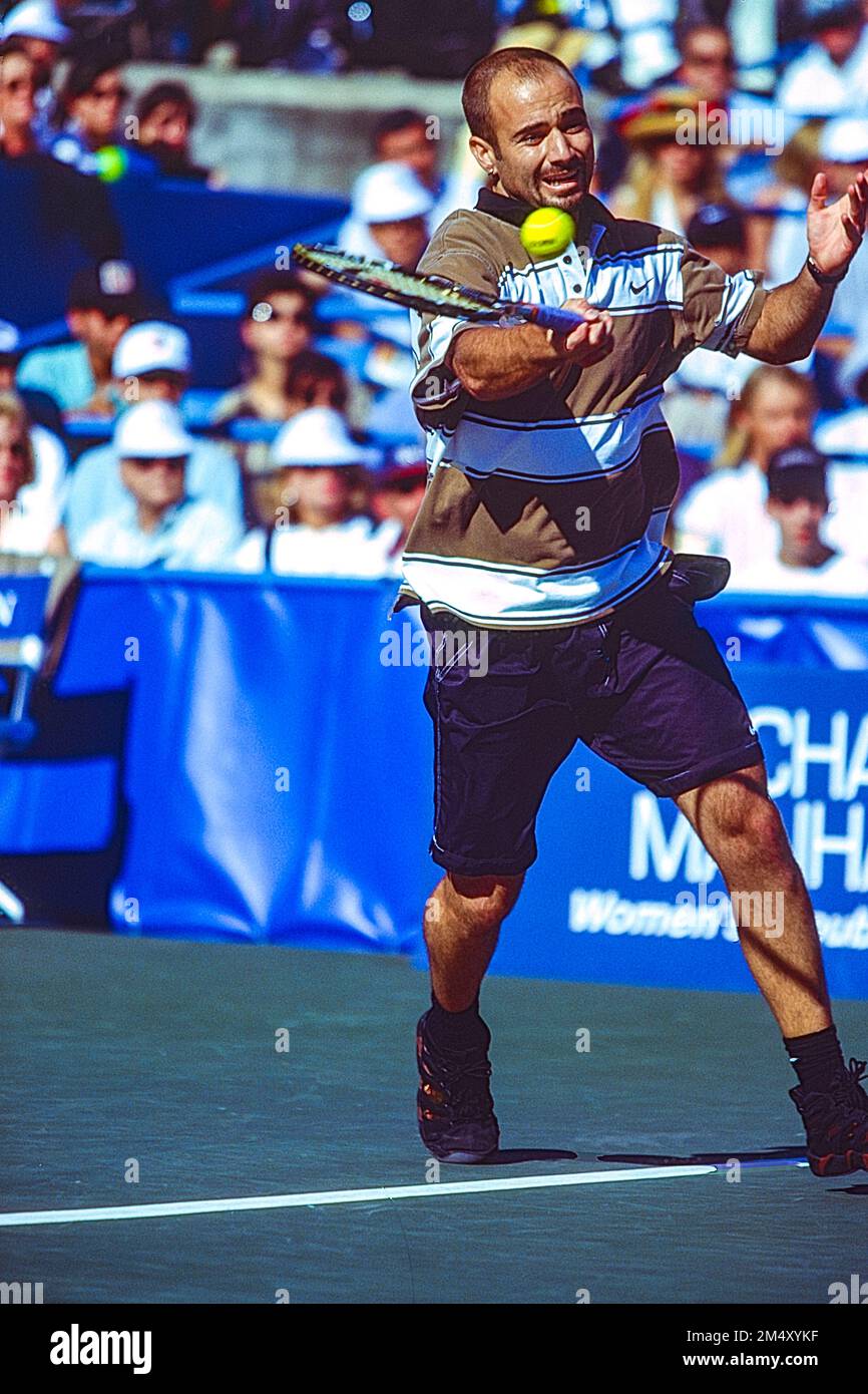 Andre Agassi (USA) competing at the 1995 US Open Tennis Stock Photo - Alamy