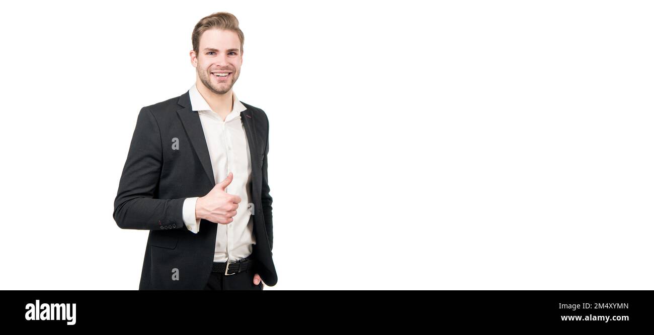 Executive approval. Happy manager give thumbs up. Approval hand gesture ...