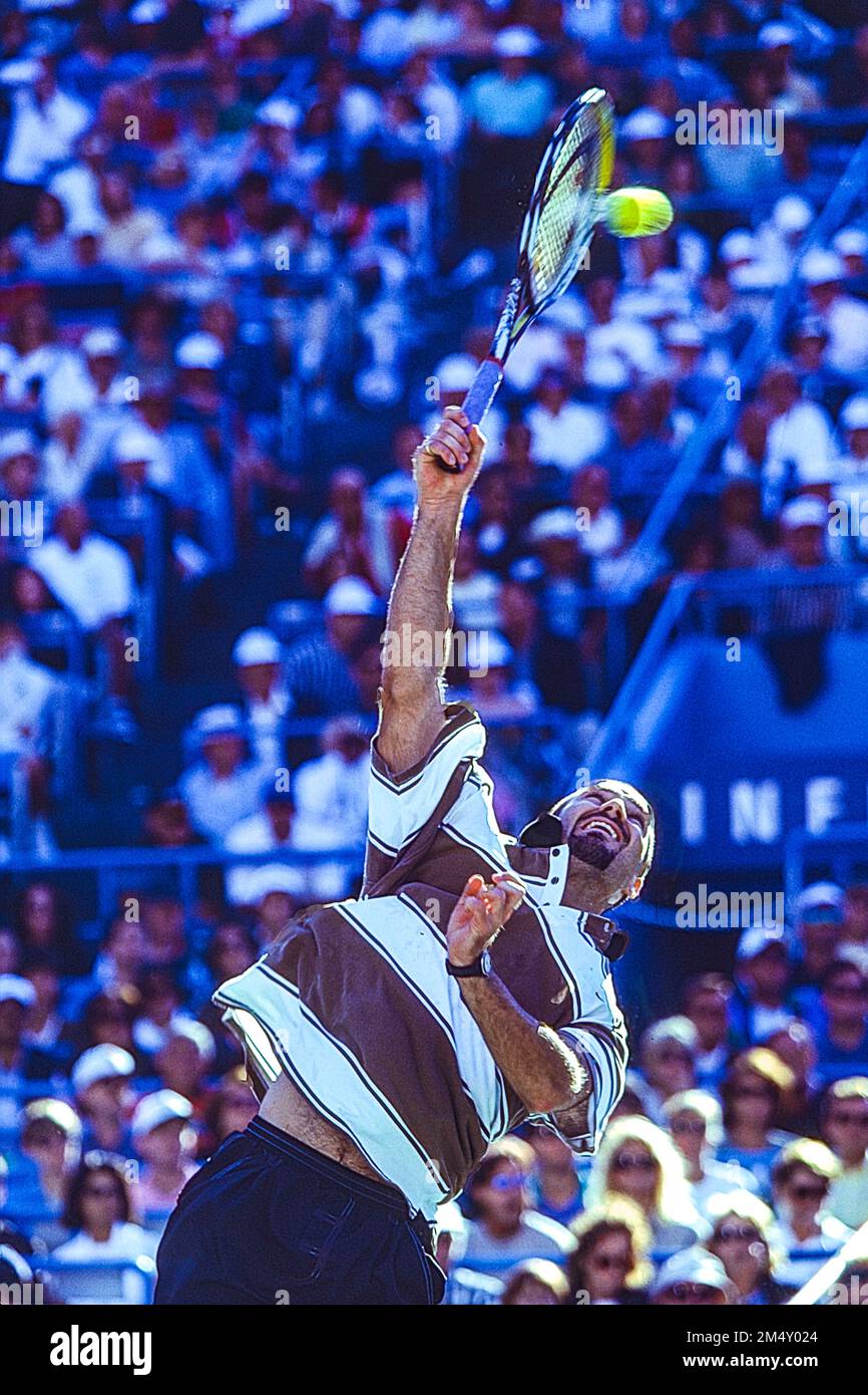 Andre Agassi (USA) competing at the 1995 US Open Tennis Stock Photo - Alamy